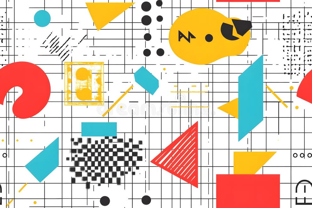 Retro Geometric Burst: Bright, Bold Colors in a Seamless Grid Pattern ...