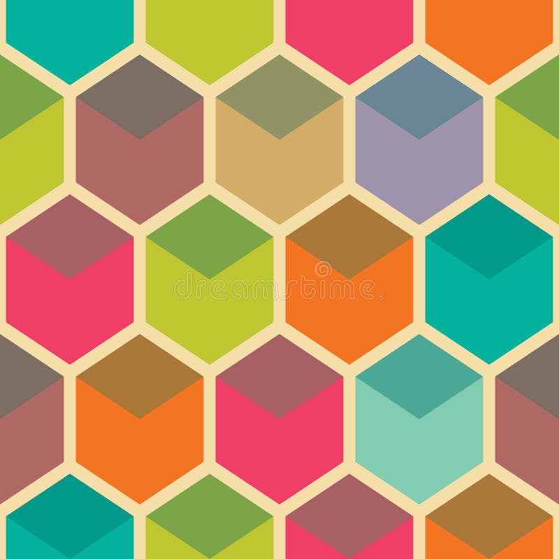 Retro Geometric Hexagon Seamless Pattern Stock Vector - Illustration of ...