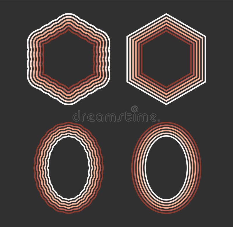 Retro Geometric Hexagonal and Oval Rainbow Frames Stock Illustration ...