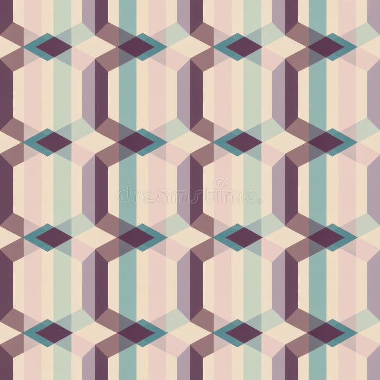 Retro Geometric Pattern with Interlocking Hexagons and Diamonds Stock Illustration ...