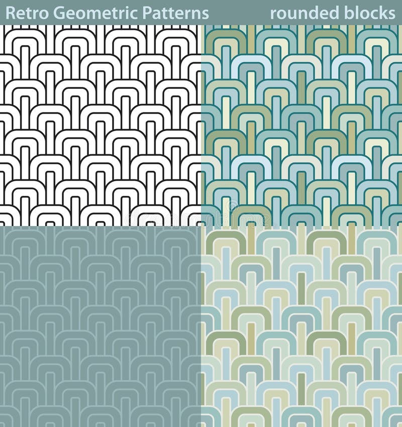 Retro Geometric Patterns, Rounded Blocks Stock Vector - Illustration of ...