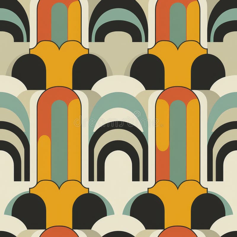 Retro Geometric Patterns in Warm and Cool Tones Stock Photo - Image of ...