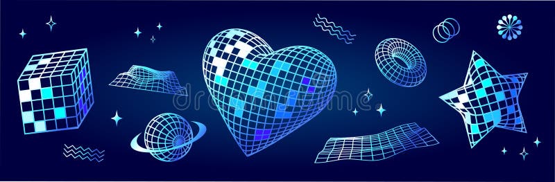 Retro Geometric Shapes Composition with Abstract 3d Forms, 2000s ...