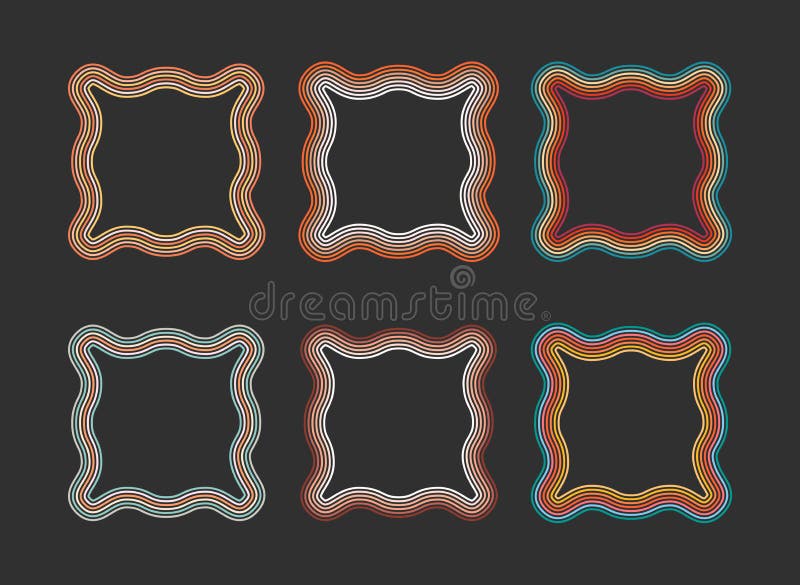 Retro Geometric Square Rainbow Frames with Coloful Wavy Lines Stock ...