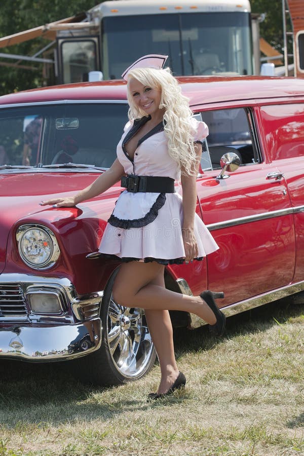 Pin Up Girl and Classic Car Stock Image - Image of retro, classic: 20249007