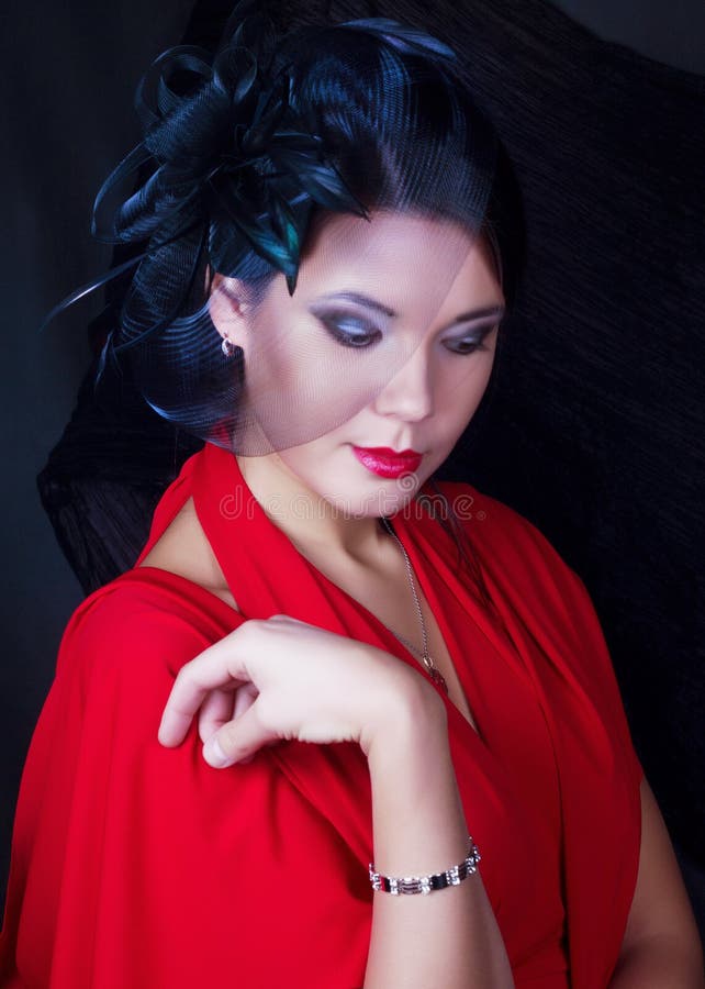 Retro girl in a red dress stock photo. Image of dress - 29137658