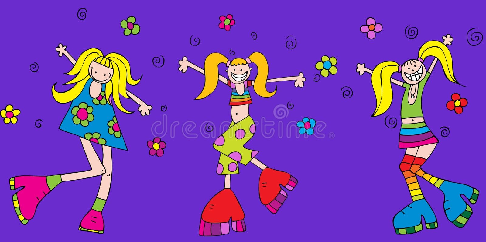 Retro Girls. Vector Collection of Various Female Characters on Light ...