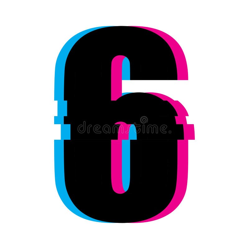 Retro Glitch Number Six. TV Screen Effect. Distorted Numeral ...