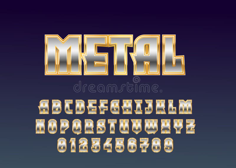 Retro Gold Metallic Font Alphabet. Custom Typeface Template. Font Style ...