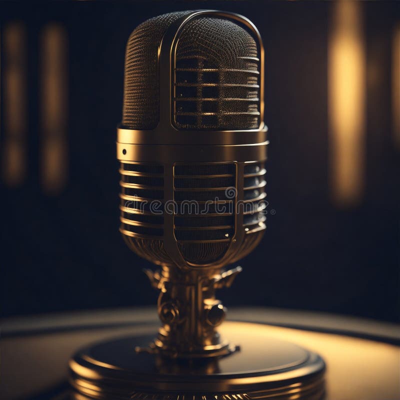 Retro Golden Microphone on Stand in Music Studio Stock Illustration ...