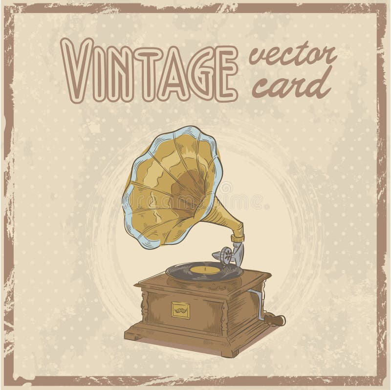 Retro Gramophone Stylish Vintage Postcard Stock Vector - Illustration ...