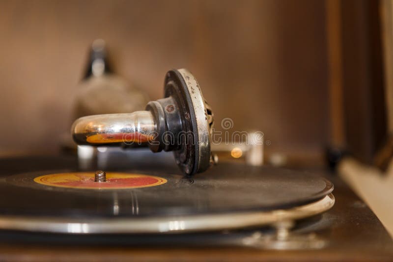 Retro Gramophone with Vinyl Disc on it Stock Image - Image of melody ...
