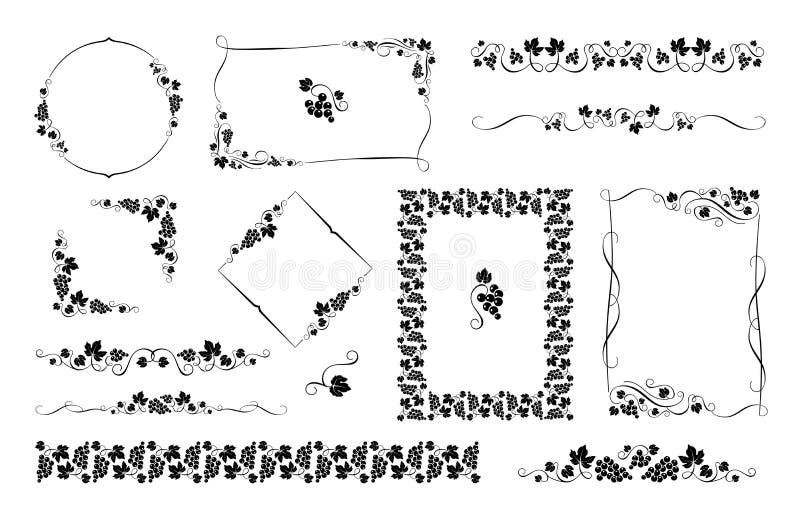 Retro Grapes Label Elements. Grape Vine Divider, Retro Wine Frame and ...