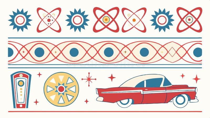 Retro Graphic Elements: Classic Car, Compass, and Gears Design ...