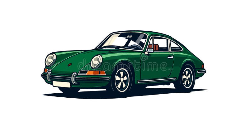 Retro Green Car Vector Illustration, Classic Automobile Drawing Stock ...
