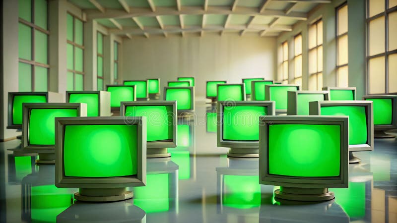 Retro Green Screen Monitors a 3D Chroma Key Studio Rendering with ...