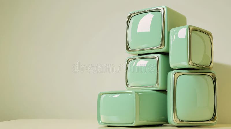 Retro Green Tv Stack with Vintage Television Sets for Nostalgic Home ...