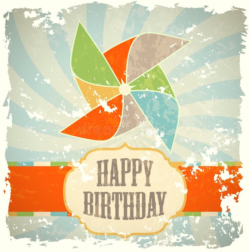 Retro Greeting Card with Windmill Stock Vector - Illustration of vane ...