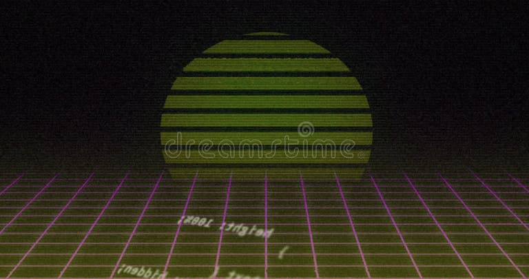 Retro Grid with Green Sun and Coding Image Stock Illustration ...