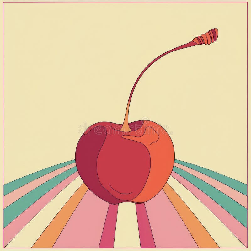 Retro Groovy Cherry and Rainbow. 60s, 70s Poster Stock Illustration ...