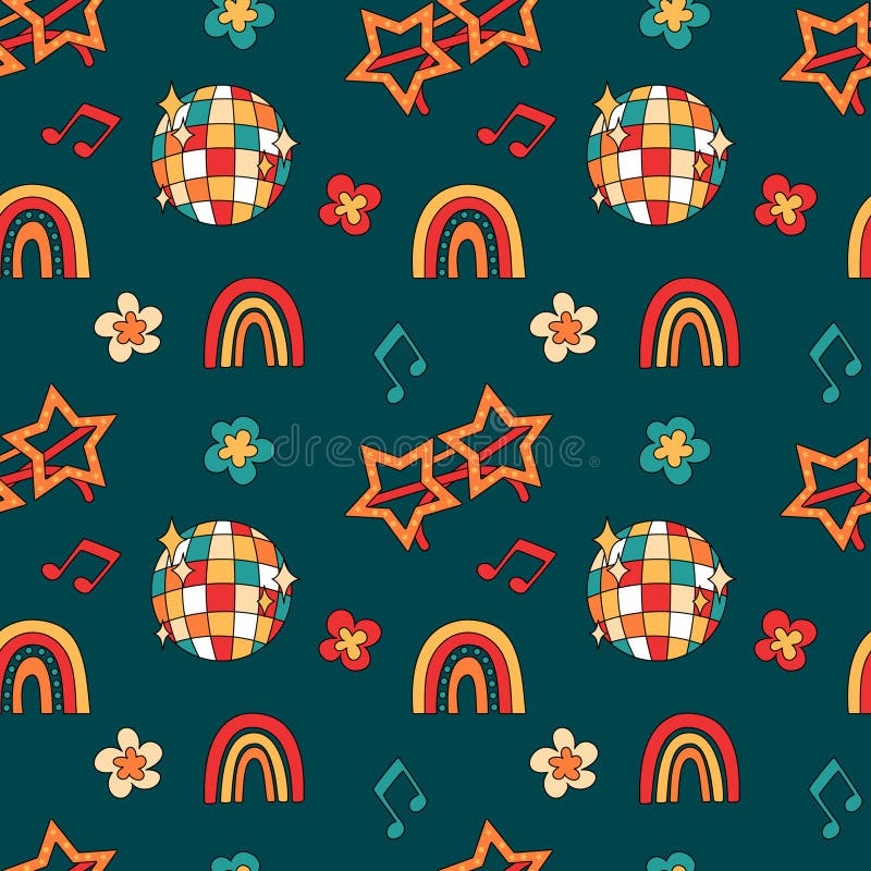 Retro Groovy Party Elements Seamless Pattern Stock Vector ...