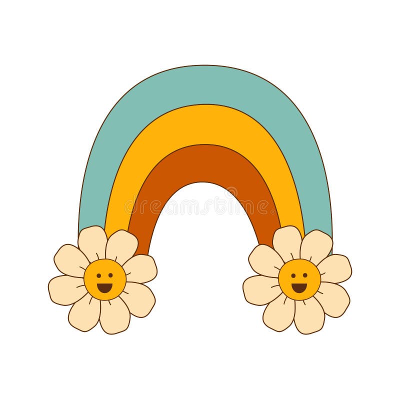 Retro Groovy Rainbow with Flower Graphic Element Isolated Vector Design ... Retro Groovy Rainbow with Flower Graphic Element Isolated Vector Design ...
