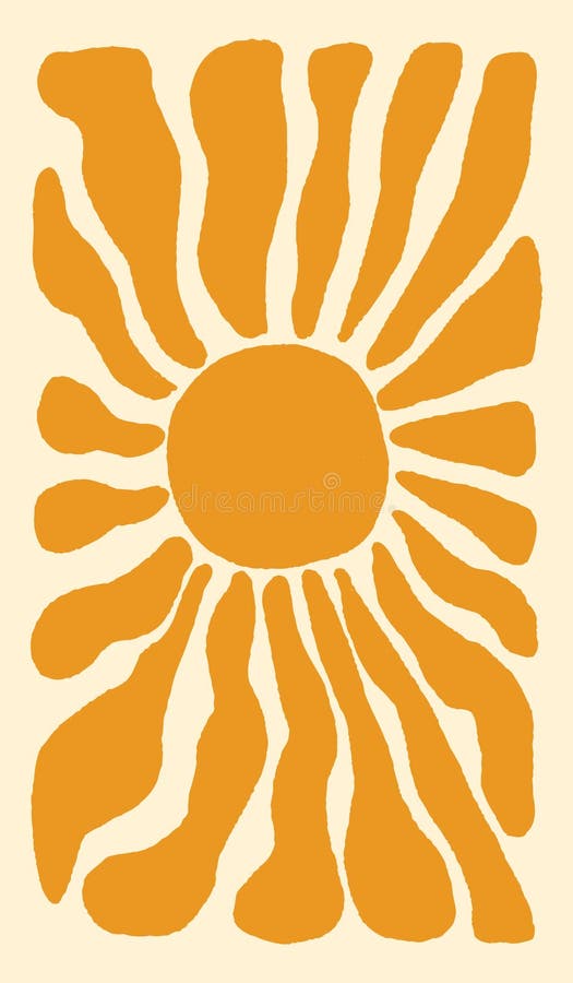 Retro Groovy Summer Vector Textured Sun Background, Abstract Boho Wavy ...