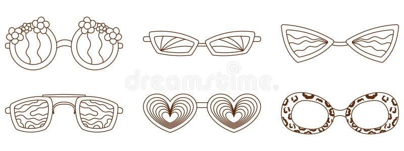 Retro Groovy Sunglasses Collection with Different Patterns Black and ...