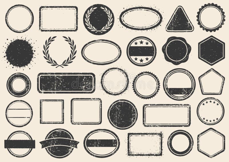 Retro Grunge Stamps Frames Vector Icon Shape Set. Black Round and ...