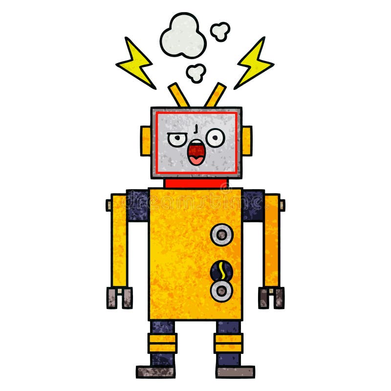 Retro Grunge Texture Cartoon Broken Robot Stock Vector - Illustration ...