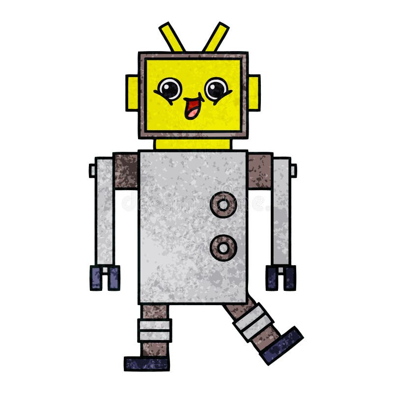 Retro Grunge Texture Cartoon Robot Stock Vector - Illustration of retro ...
