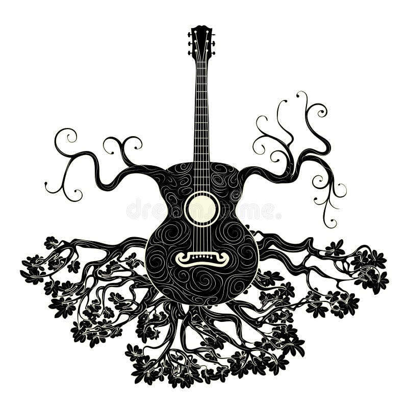 Retro guitar tree stock vector. Illustration of design - 142494415