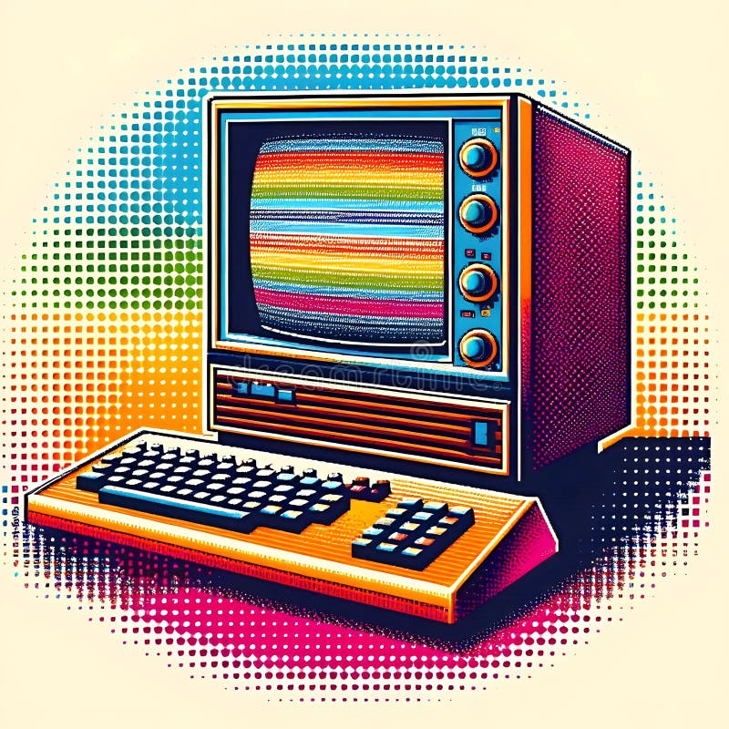 Retro Halftone Colorful Computer Stock Illustration - Illustration of ...