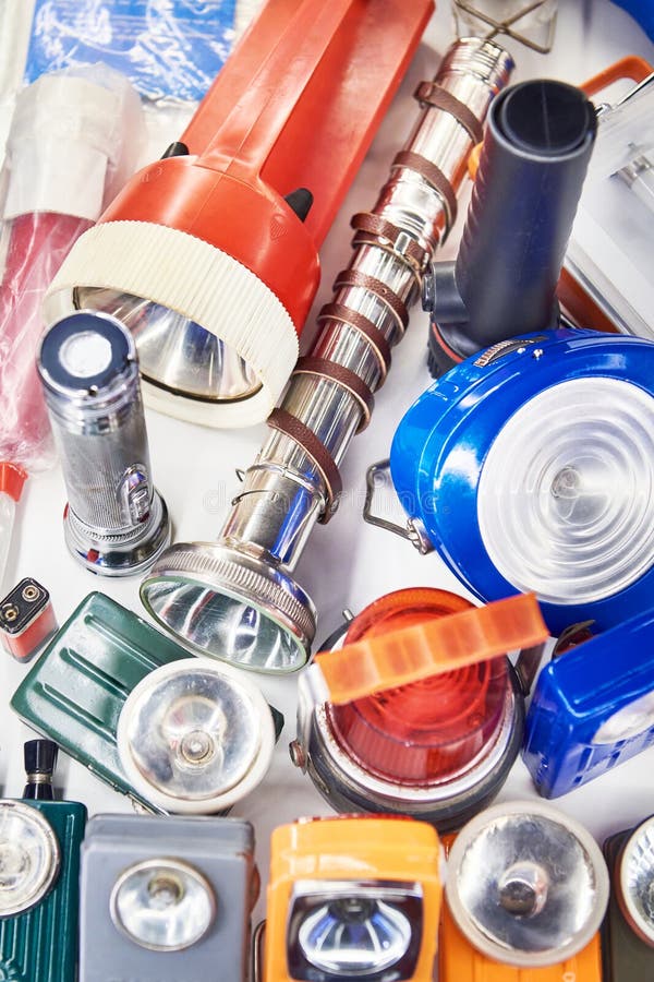 Retro Hand-held Electric Flashlights Stock Photo - Image of object ...