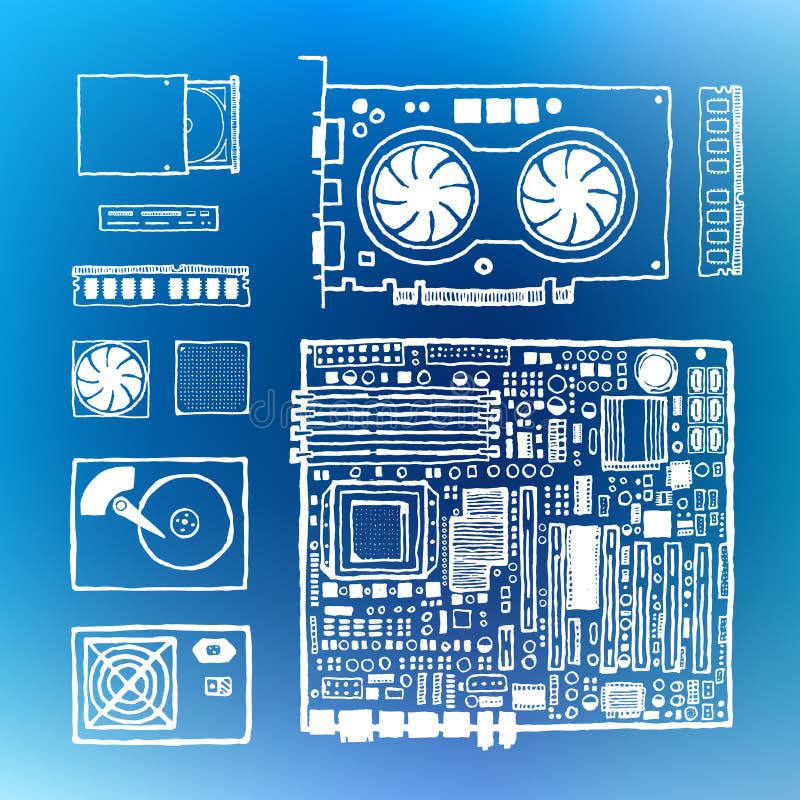 Motherboard Hand Drawn Pen and Ink Stock Vector - Illustration of ...