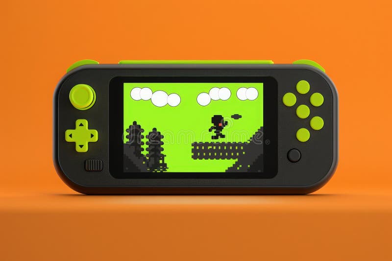 Vintage Handheld Gaming Console Displaying Classic Pixel Art Adventure ...