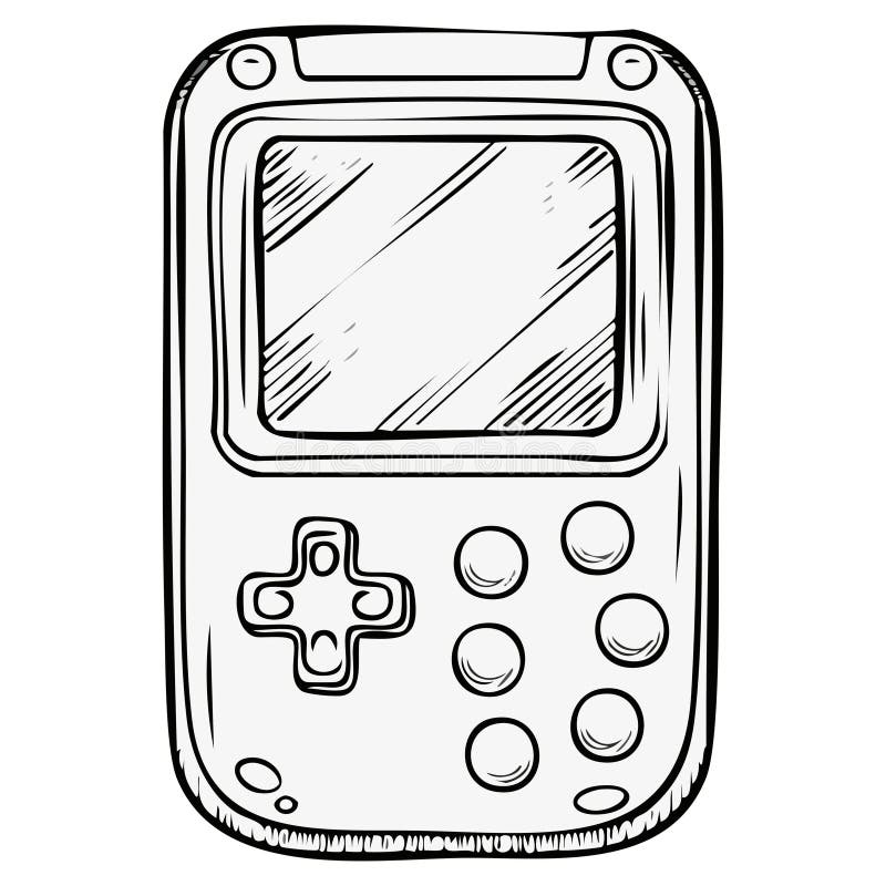 Retro Handheld Game Console Sketch Illustration Gaming Concept Isolated ...