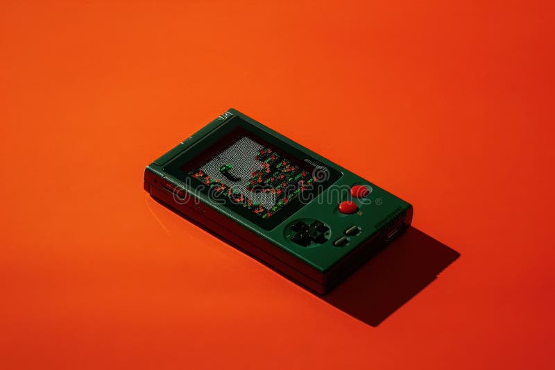 Vintage Handheld Gaming Console on Vibrant Orange Background Stock ...
