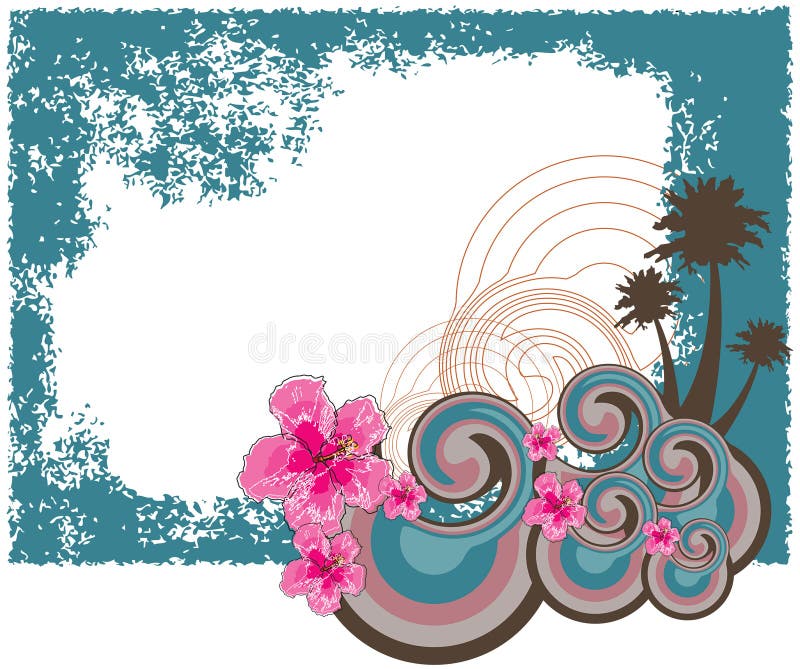 Retro Hawaiian Hibiscus Frame Stock Vector - Illustration of blue ...