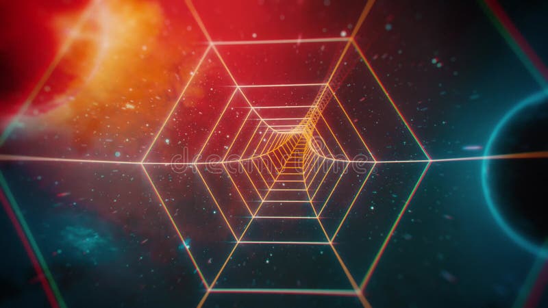 Retro Hexagon Grid Tunnel and Distant Planets in Space Stock Footage ...
