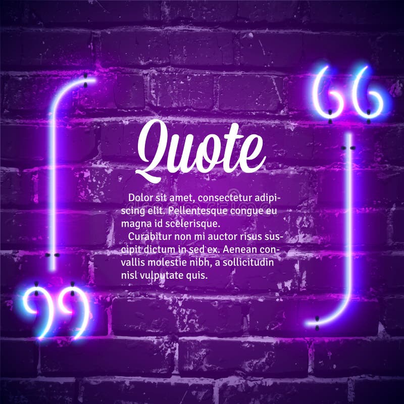 Retro Neon Glowing Quote Marks Frame on the Wall Stock Vector ...