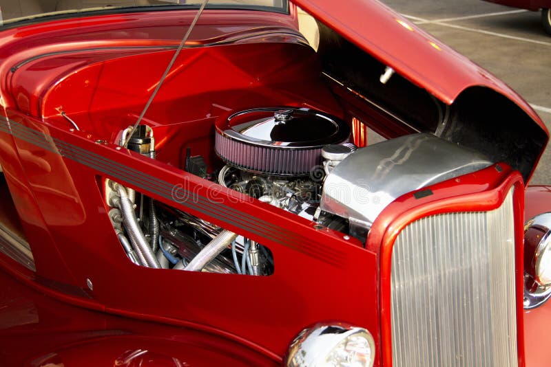 Retro Hot Rod Automobile Engine Stock Photo - Image of beautiful, hood ...