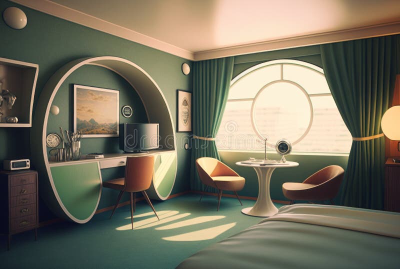 Retro Hotel Room Graphic Design 3d Model Background Stock Illustration ...