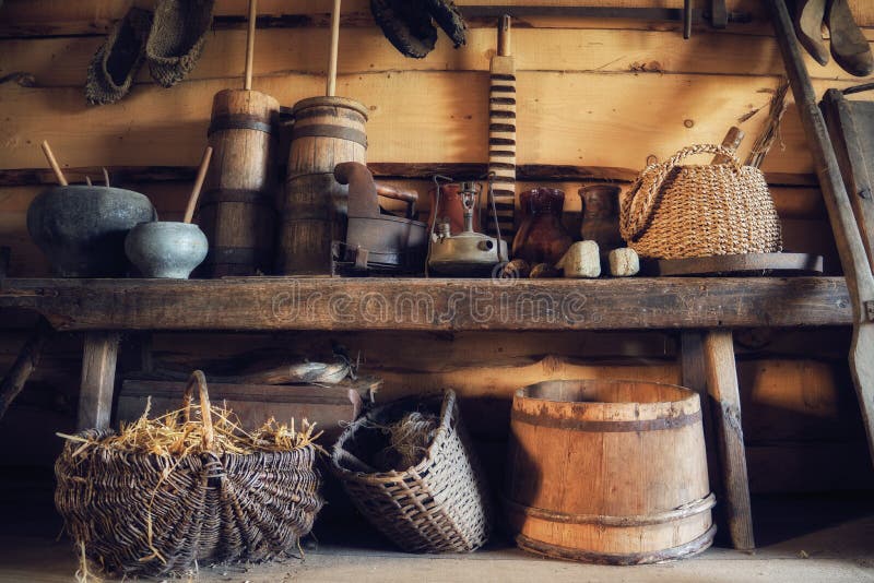 Retro Houseware. Antique Household Items of Peasant Stock Photo - Image ...