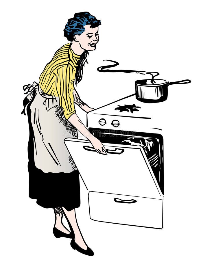 Retro Housewife Cooking in Her Kitchen Vector Image Stock Vector ...