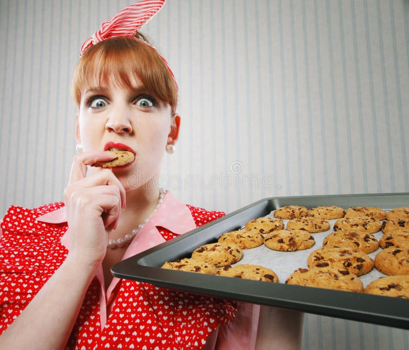 Retro Housewife Sneaking Cookies Stock Image - Image of girl, fashioned ...