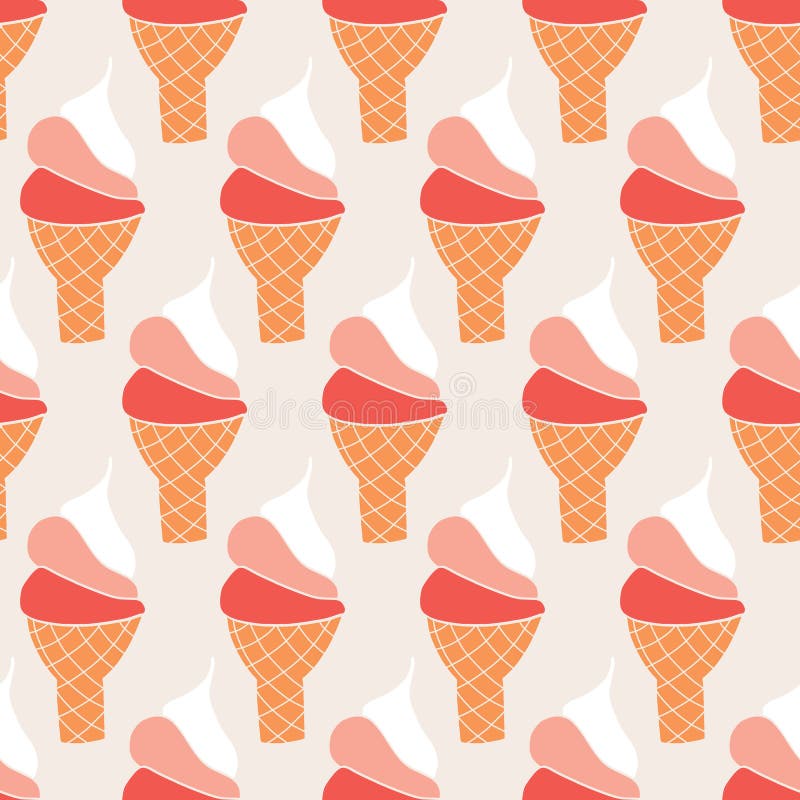 Ice Cream Cones Seamless Vector Pattern Waffle Cones With Soft Ice