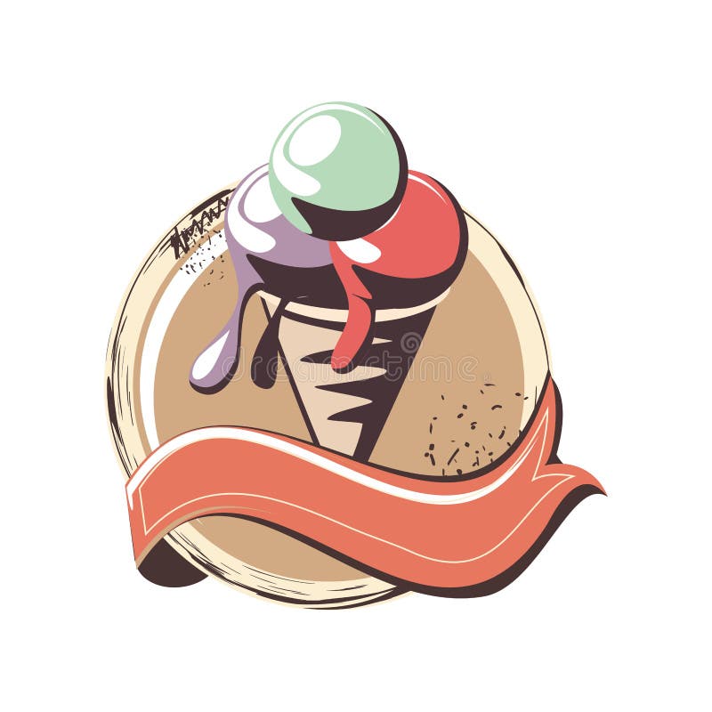 Retro Ice Cream Frame with Ribbon Stock Vector - Illustration of ...