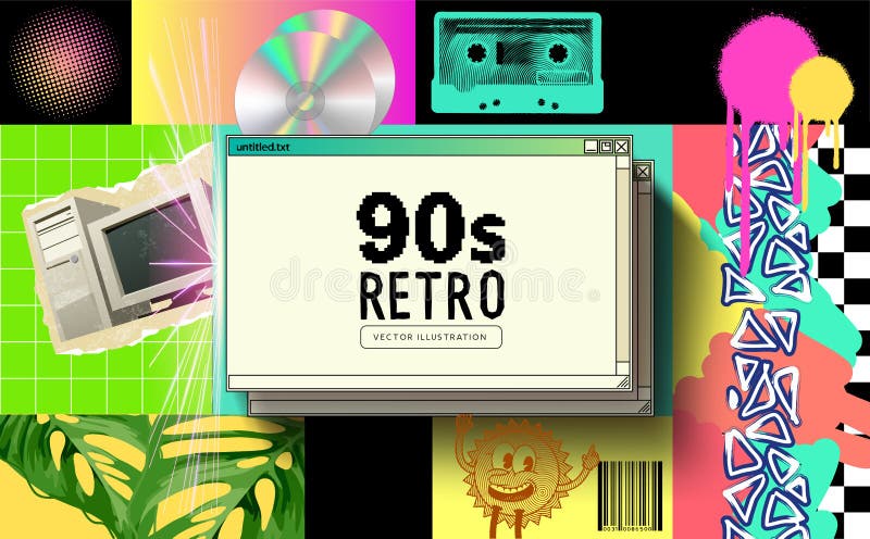 Retro Iconic 90s Textures and Objects Background Stock Vector ...