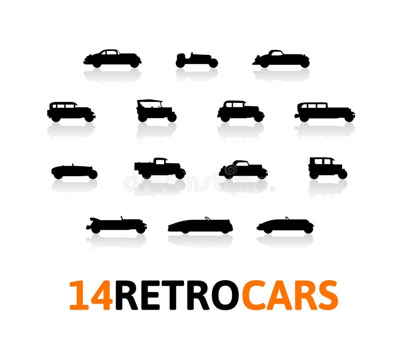 Retro Icons Set, Different Silhouette Shape Cars Stock Vector ...